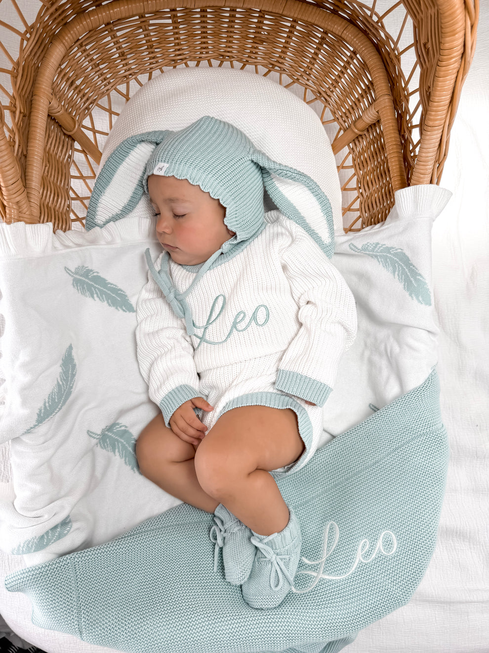 Halo Long Sleeve Romper - Sea Mist & Milk – Avalia Kids