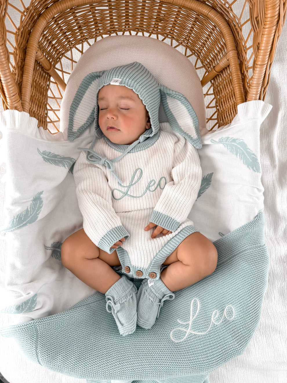 Bunny Knitted Bonnet - Sea Mist – Avalia Kids